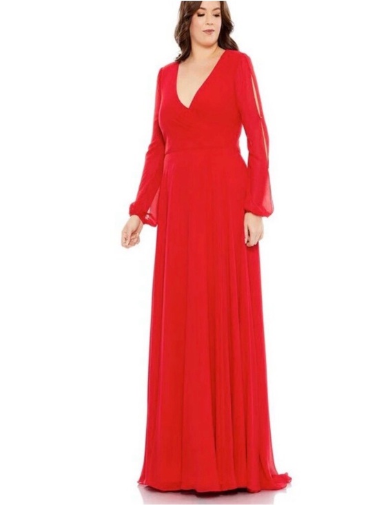 Mac Duggal | Dresses | Mac Duggal Red Split Long Sleeve Chiffon Gown ...
